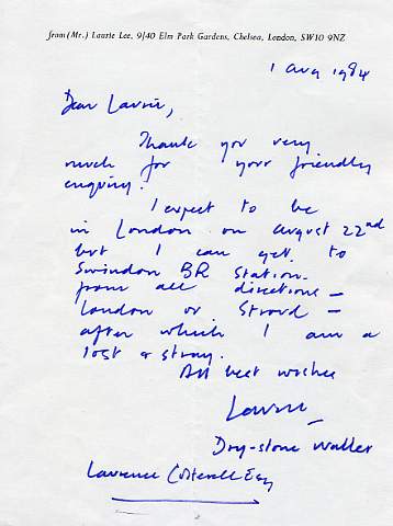 LEE, Laurie, letters, autographs, documents, manuscripts